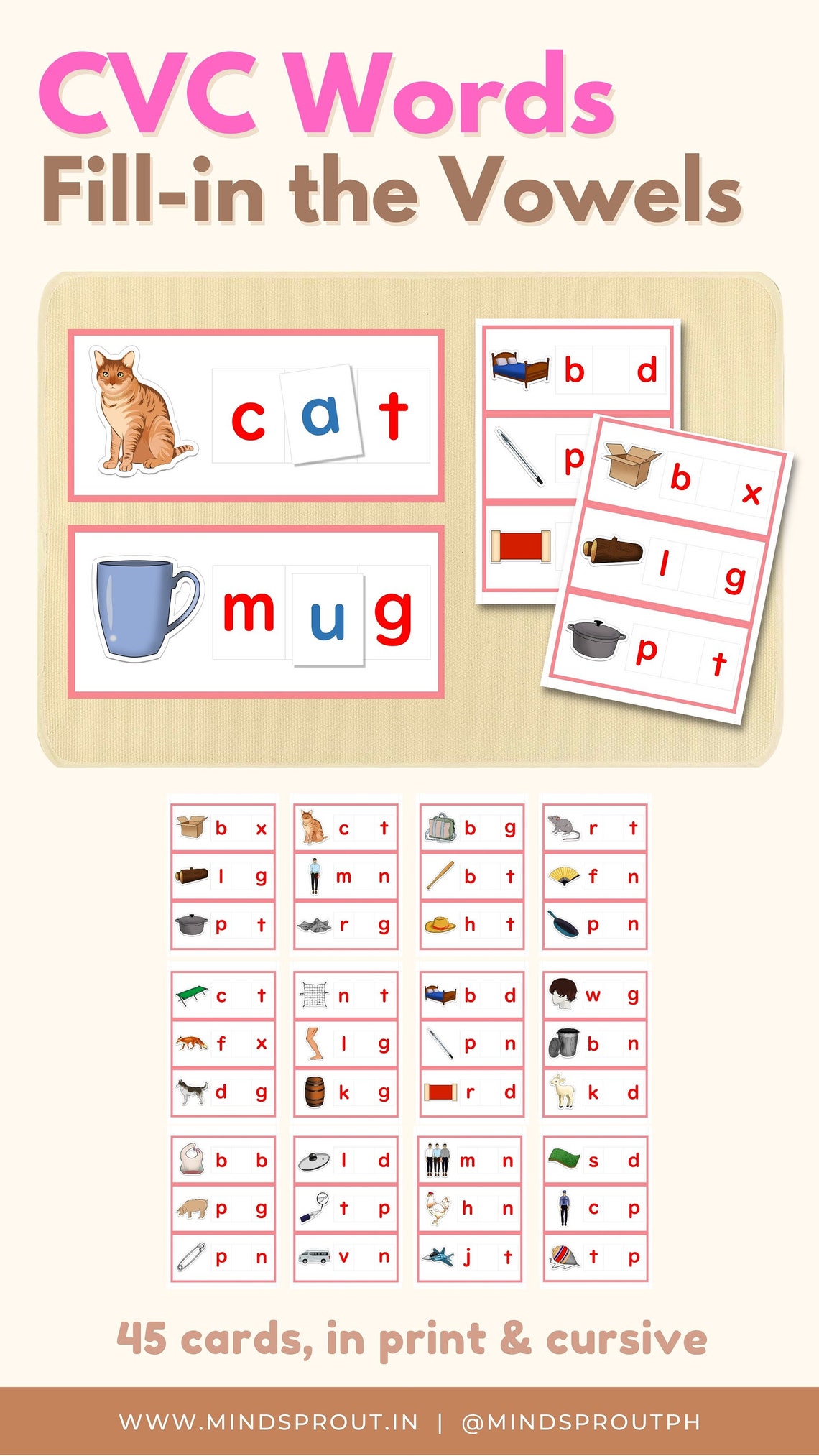 CVC Words Missing Vowel Montessori Language Pink Series Activity ...