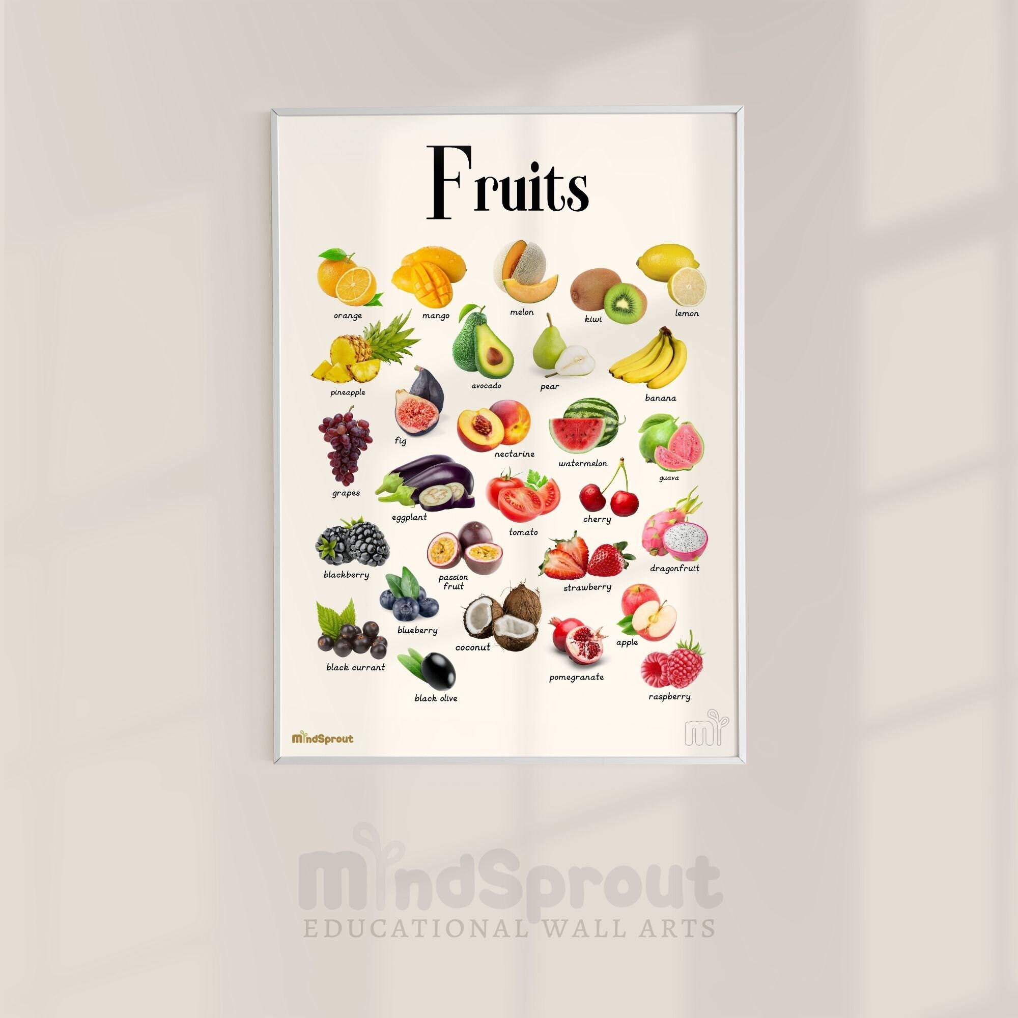 Educational Wall Art Montessori Chart Fruits Poster Home Decor for ...