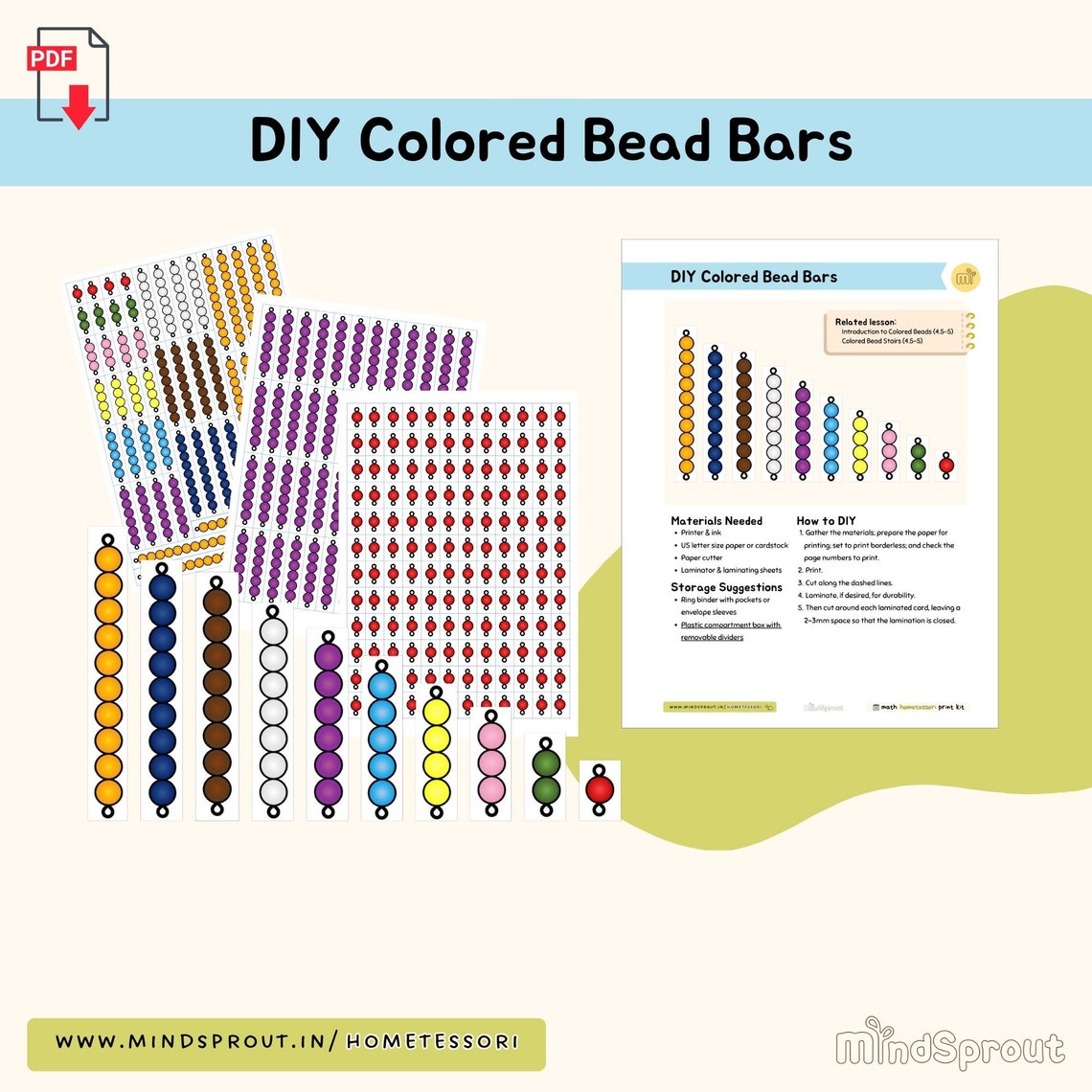 Colored Beads DIY Golden Beads Montessori Math Material Activity DIY ...