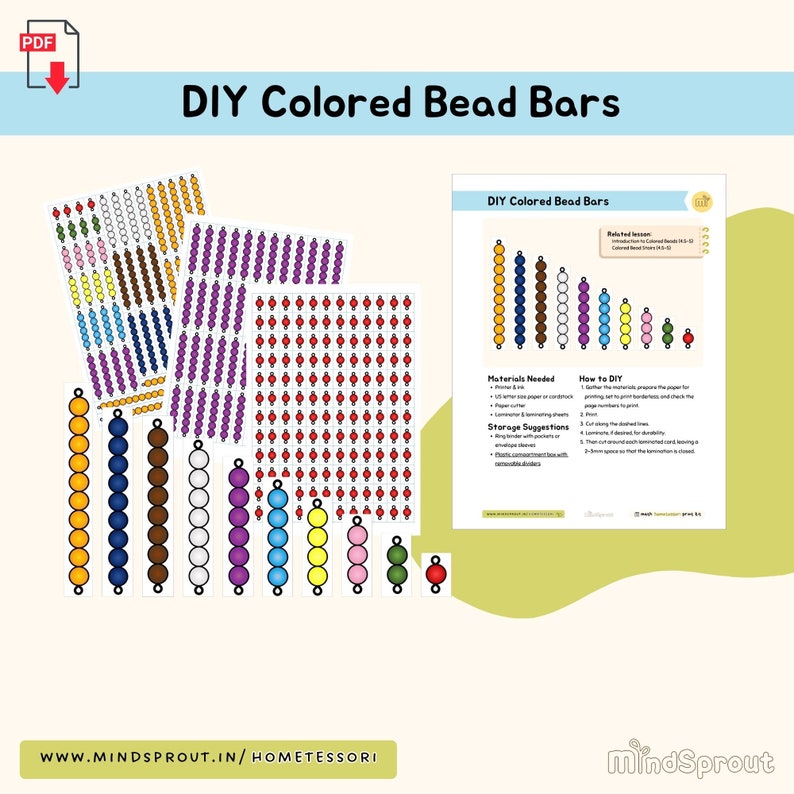 Colored Beads DIY Golden Beads Montessori Math Material Activity DIY ...