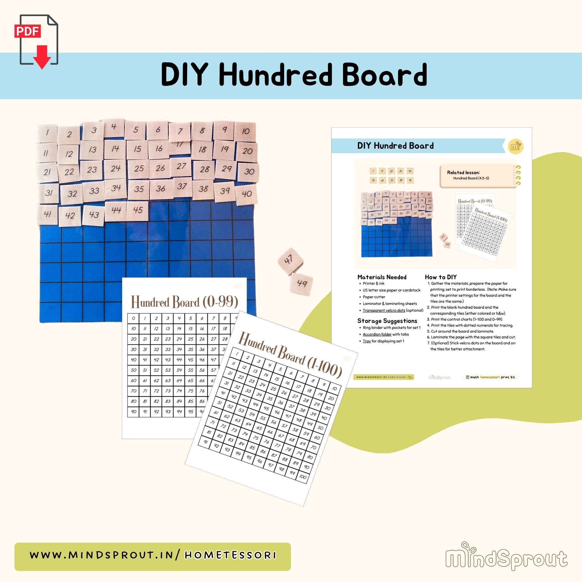 DIY Hundred Board Montessori Material Math Control Sheets D Material ...