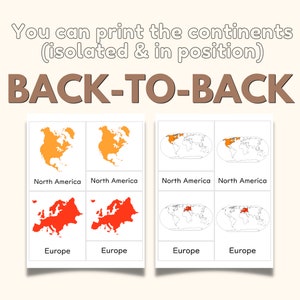 CONTINENTS Montessori Nomenclature 3-part Card Vocabulary Building ...