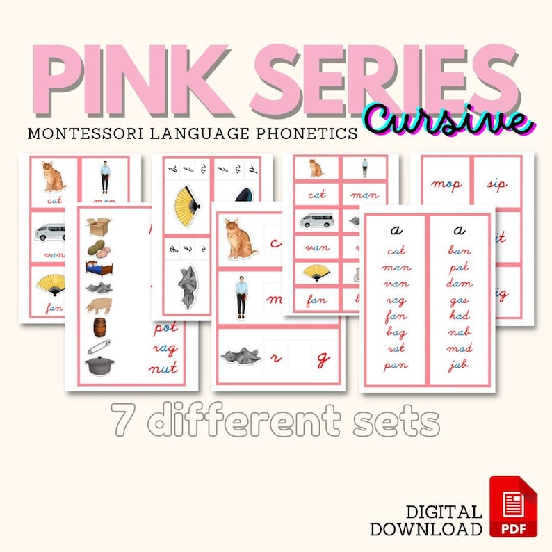 PINK Language Series PBG Montessori Language CVC Word Clip Card ...