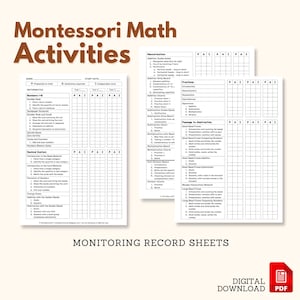 Primary Montessori Activities Monitoring Record Sheets Scope and ...