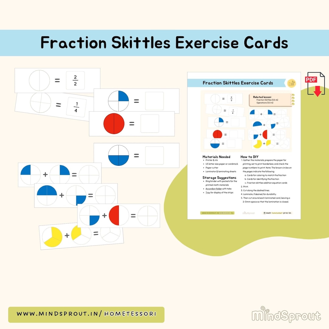 Fraction Skittles Exercise Cards Montessori Material Math Extension ...