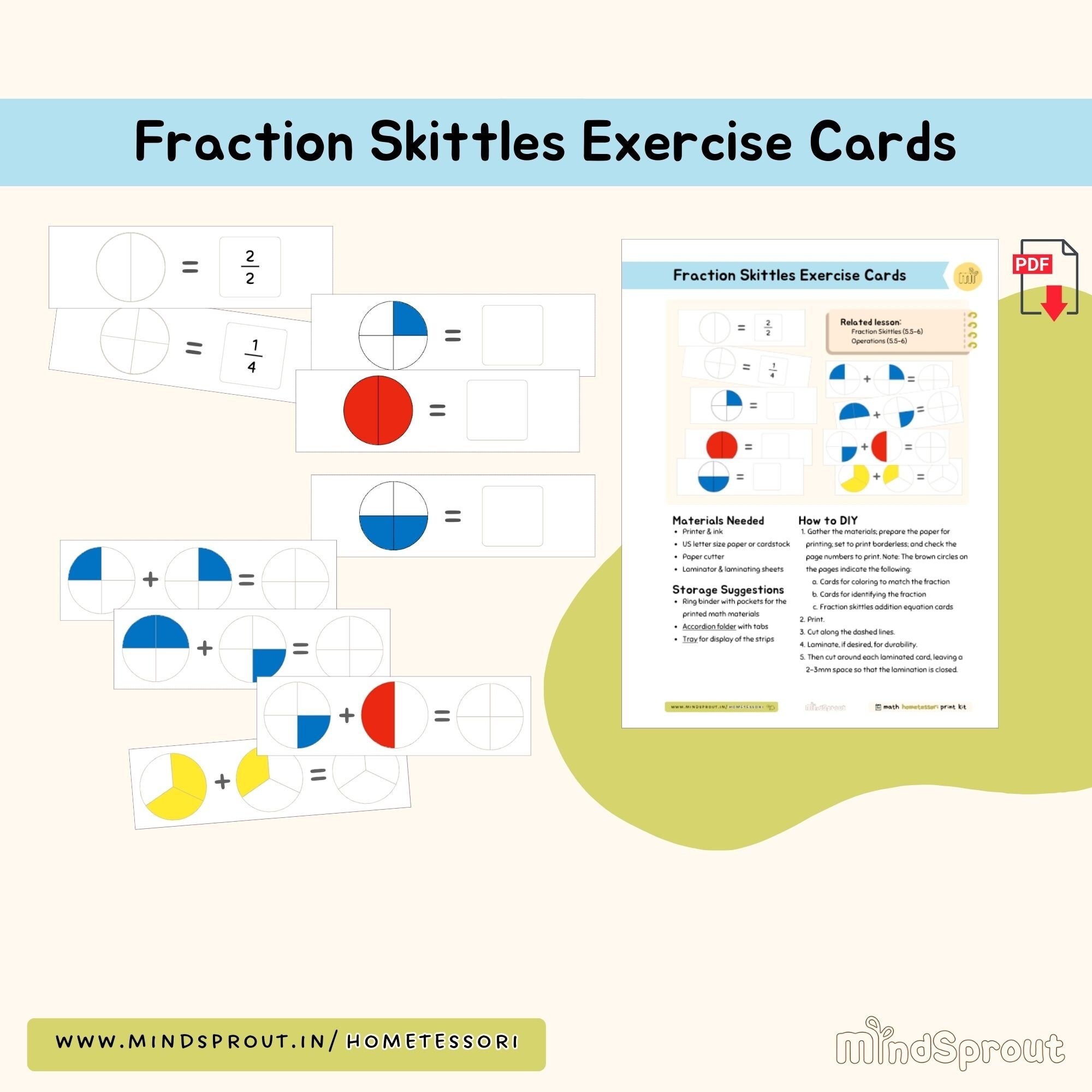 Fraction Skittles Exercise Cards Montessori Material Math Extension ...