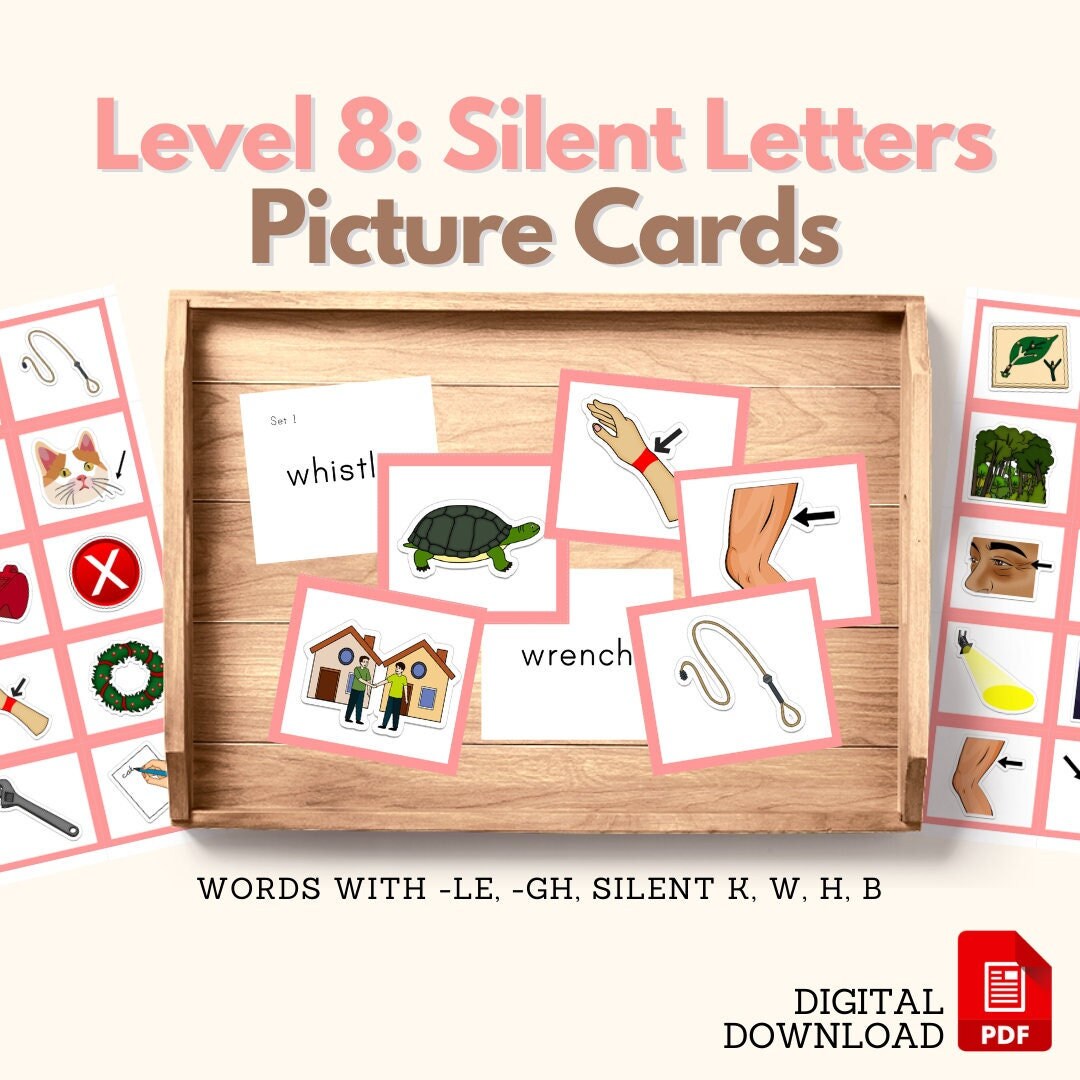 Montessori Language Silent Letters Picture Cards Reading Level 8 PINK ...