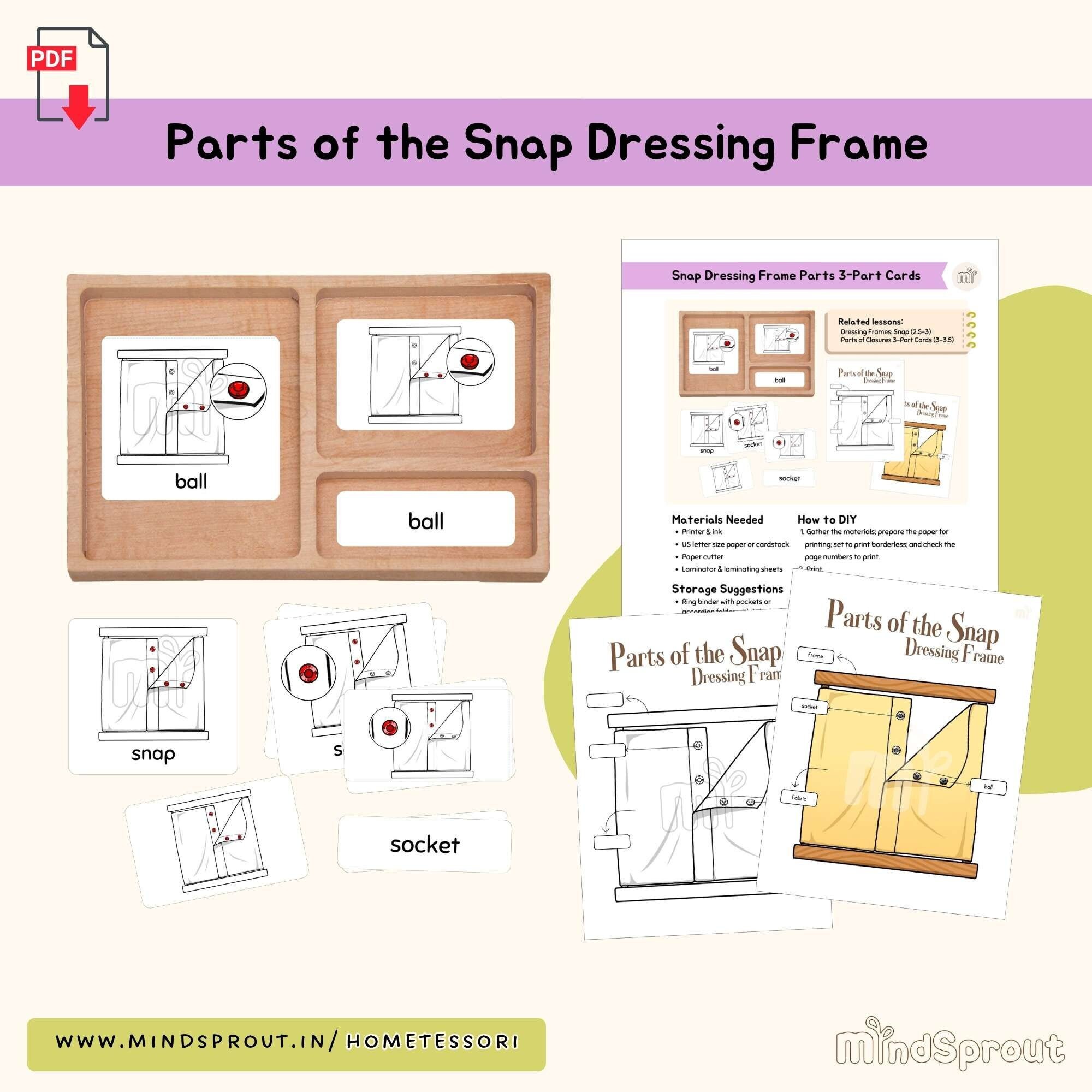 Parts of Snap Dressing Frame 3-part Cards Montessori Practical Life ...