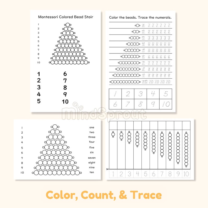 Colored Short Bead Stair Montessori Math Material Counting One-to-one ...