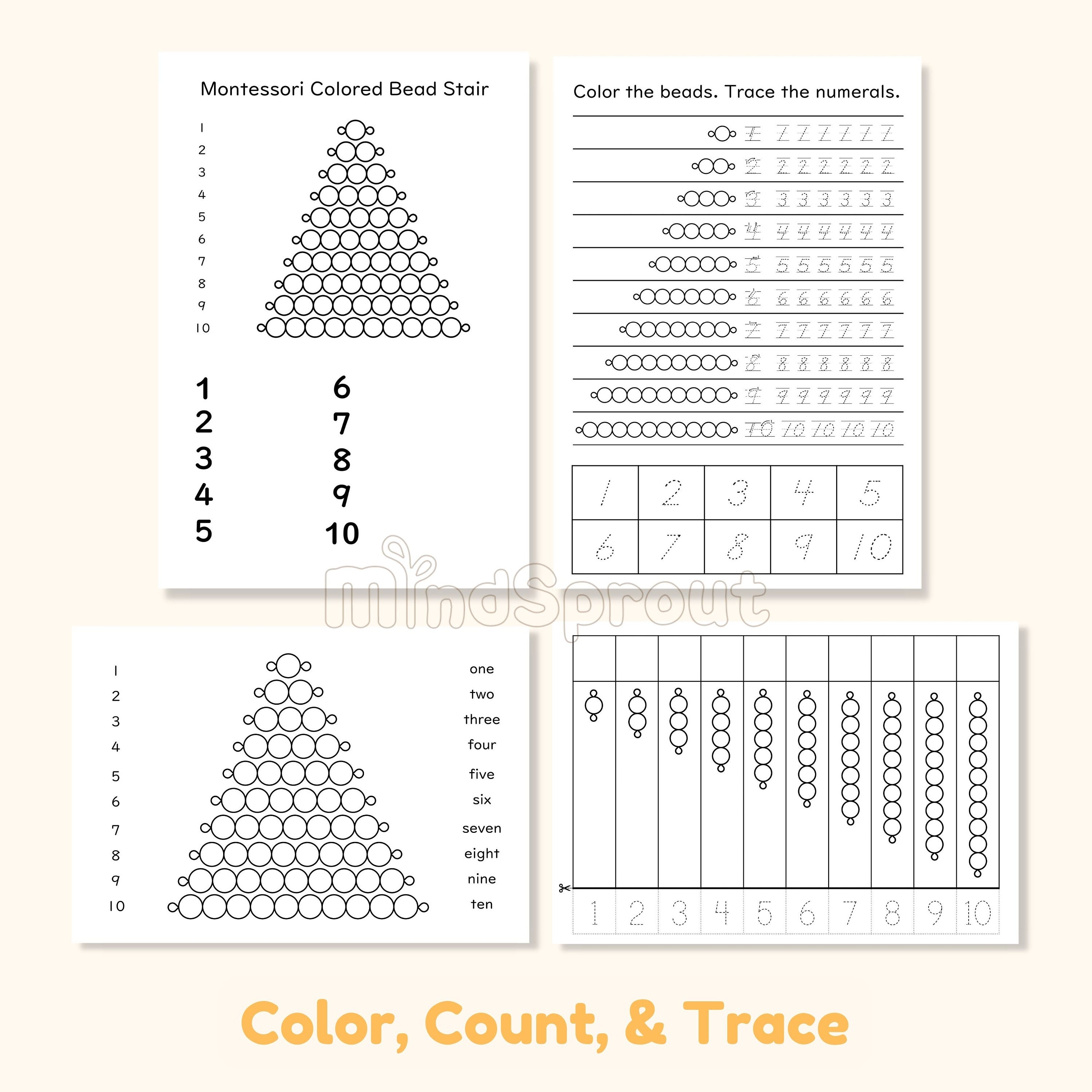 Colored Short Bead Stair Montessori Math Material Counting One-to-one ...