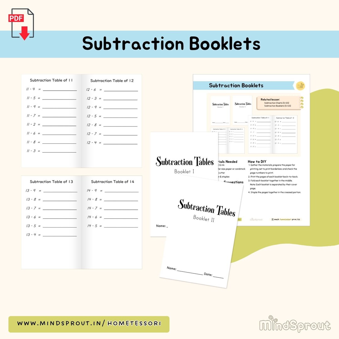 Subtraction Booklets Montessori Math Material Subtraction Extension ...