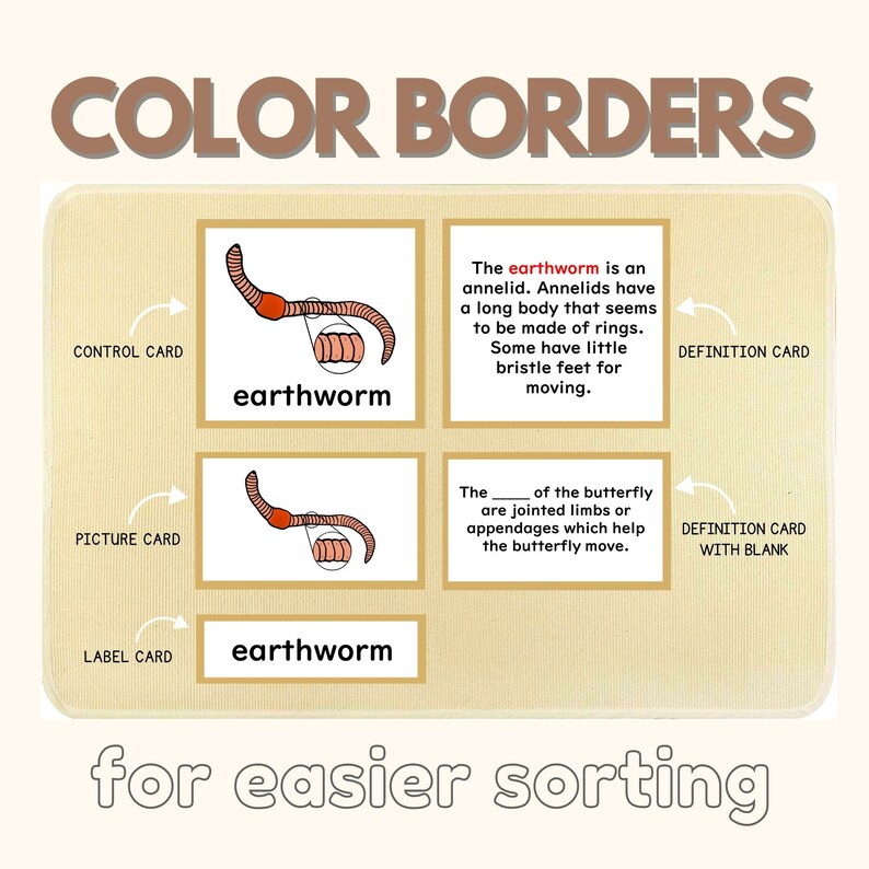 WORMS Three Part Card Montessori Nomenclature 3-part Classified Card ...