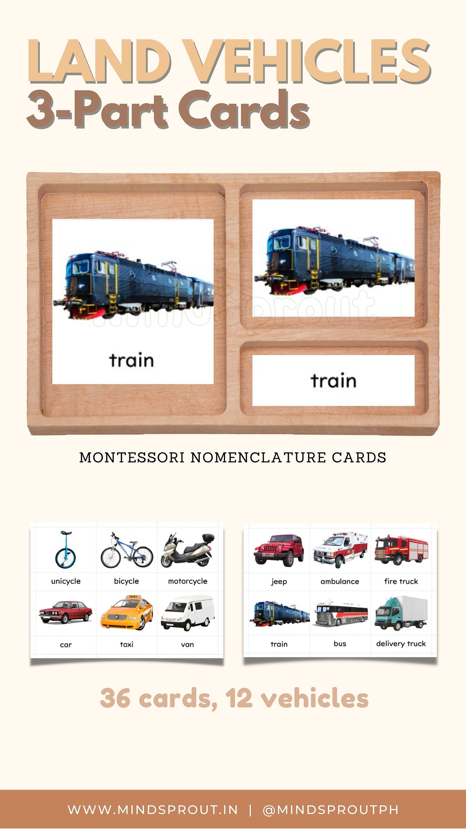 LAND VEHICLE 3-part Card Montessori Language Nomenclature Classified ...