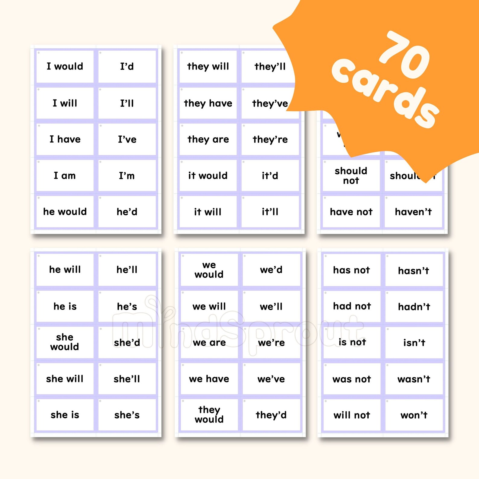 Word Contractions Montessori Language Learning Activity Materials ...