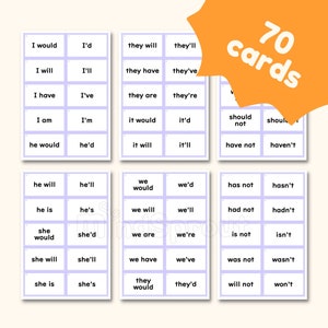 Word Contractions Montessori Language Learning Activity Materials ...