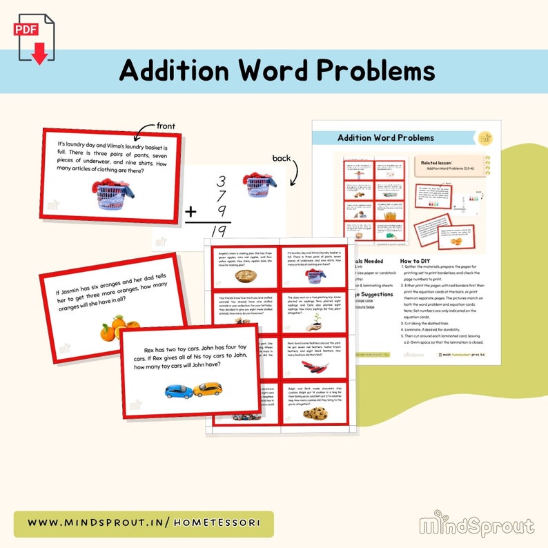 Addition Word Problems Montessori Math Material Extension Activity Math ...