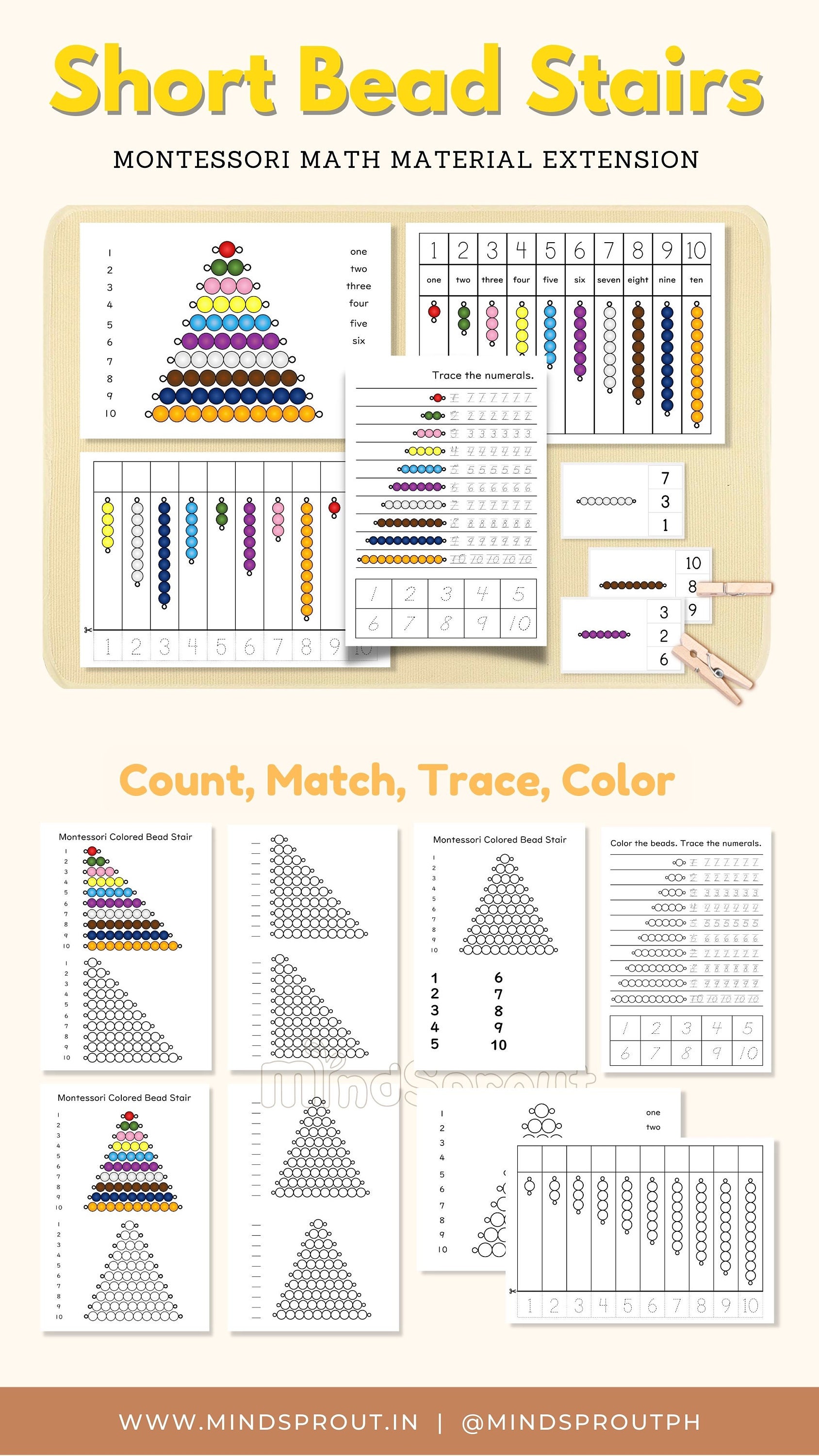 Colored Short Bead Stair Montessori Math Material Counting One-to-one ...