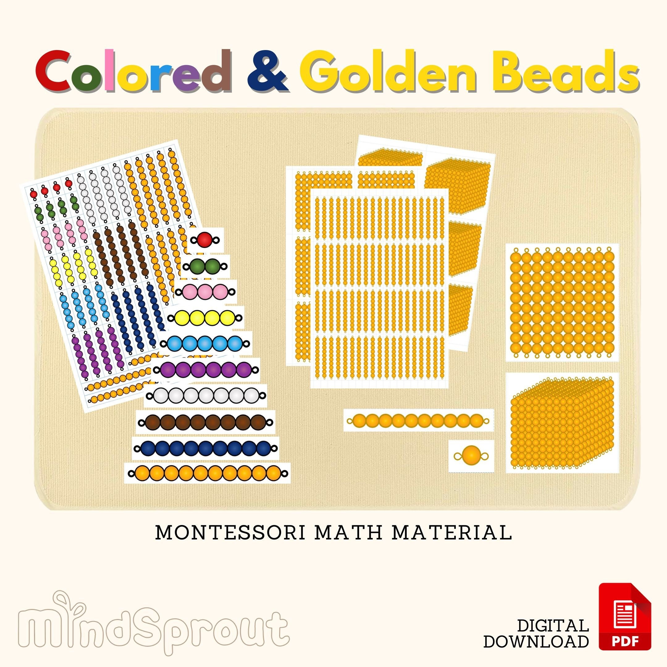 Colored Beads DIY Golden Beads Montessori Math Material Activity DIY ...