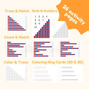 Number Rods Montessori Math Material Extension Activity Matching Cards ...