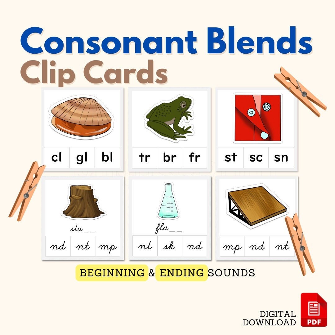 CONSONANT BLENDS Beginning & Ending Sound Montessori Language Blue ...