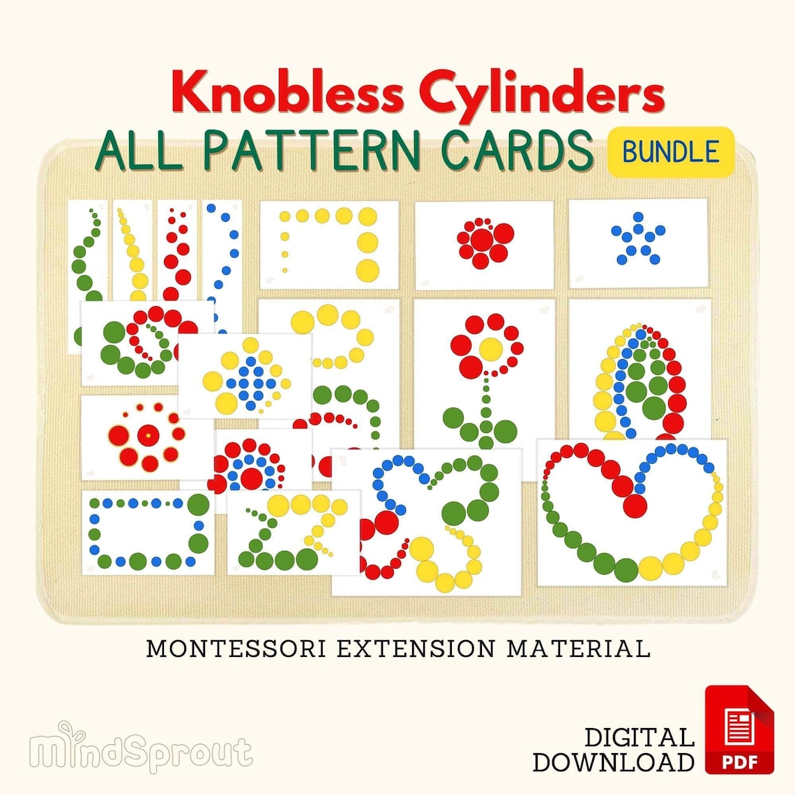 Knobless Cylinders Pattern Cards BUNDLE Montessori Sensorial Material ...
