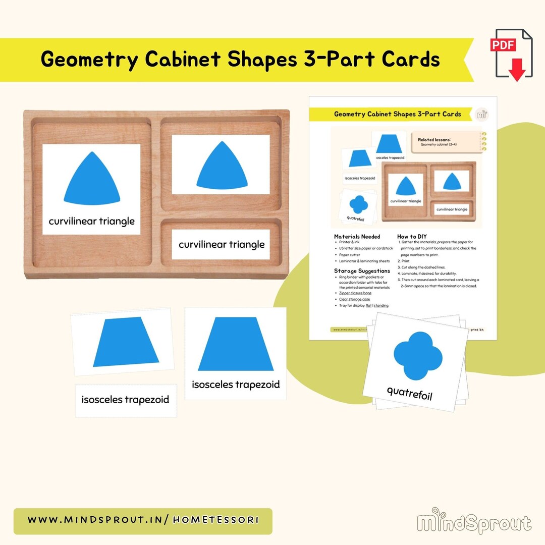 Geometry Cabinet Shapes 3-part Cards Montessori Sensorial Language ...