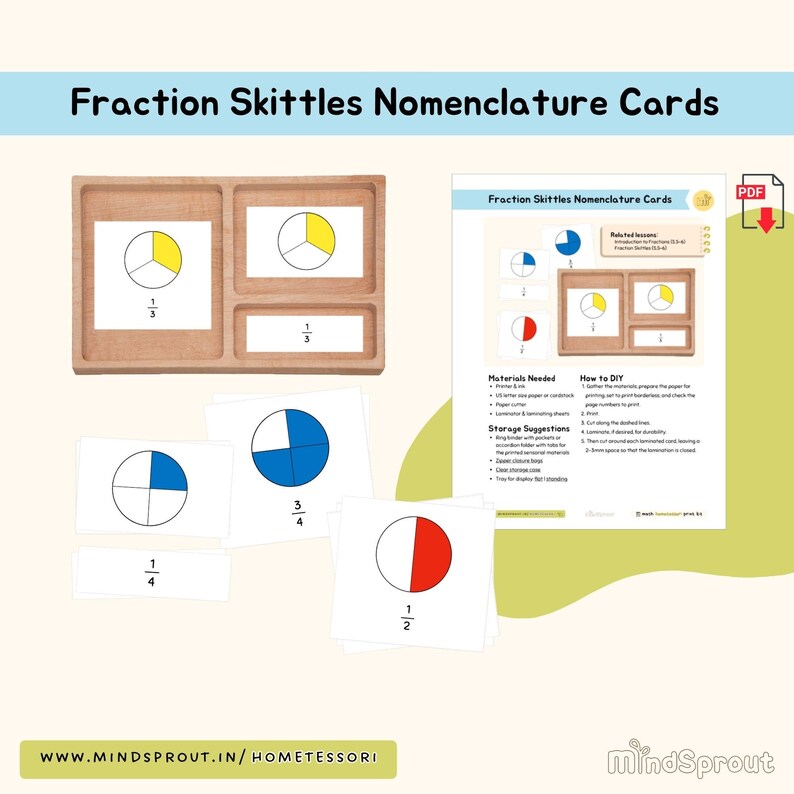Fraction Skittles Nomenclature Cards Montessori Material Math Extension ...