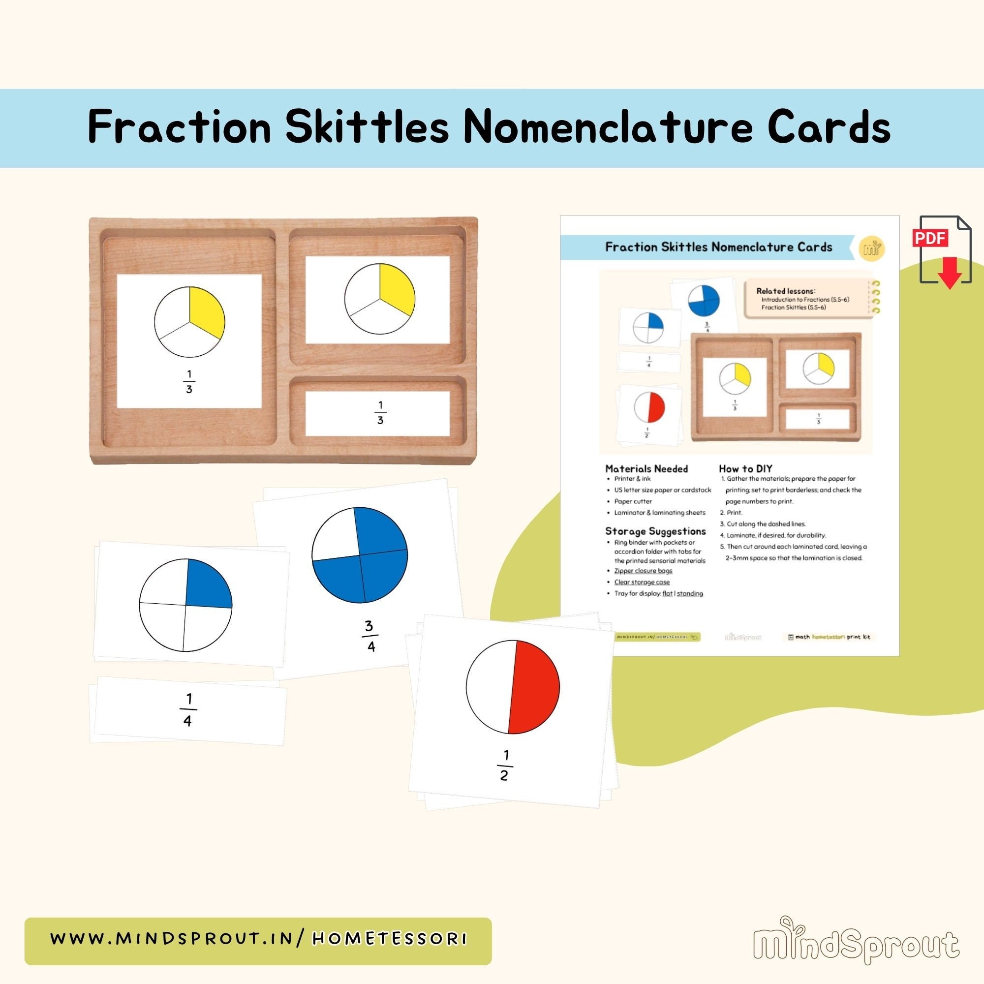 Fraction Skittles Nomenclature Cards Montessori Material Math Extension ...