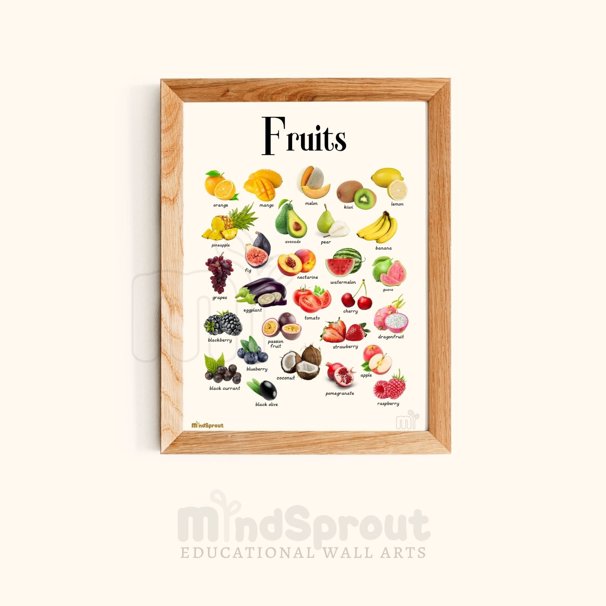 Educational Wall Art Montessori Chart Fruits Poster Home Decor for ...