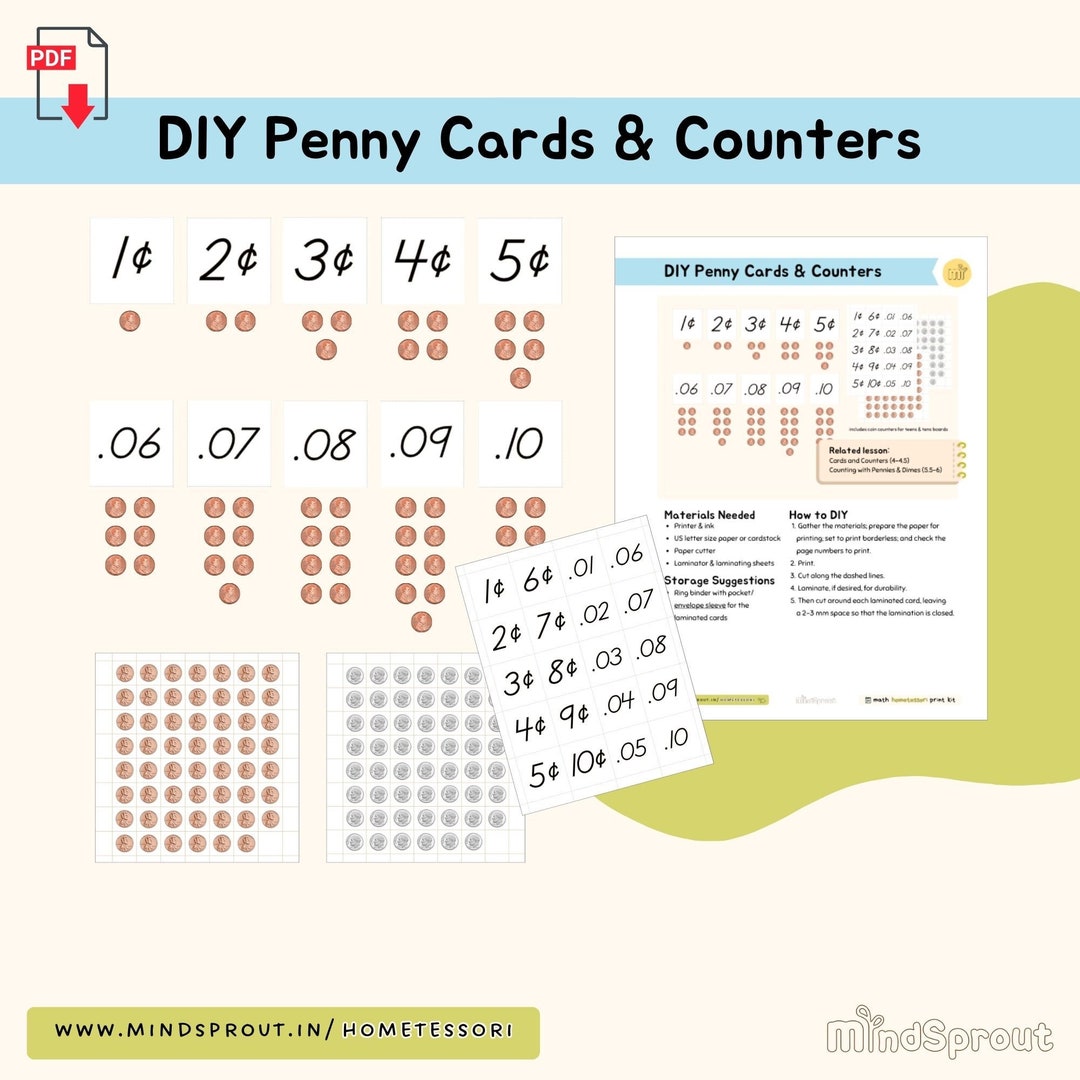 US Money Penny Cards and Counters Montessori Material Math Money ...