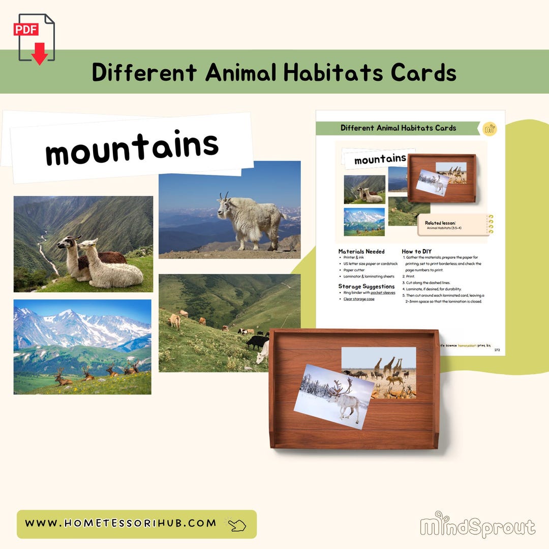 Different Animal Habitats Cards Zoology Montessori Printable Material ...