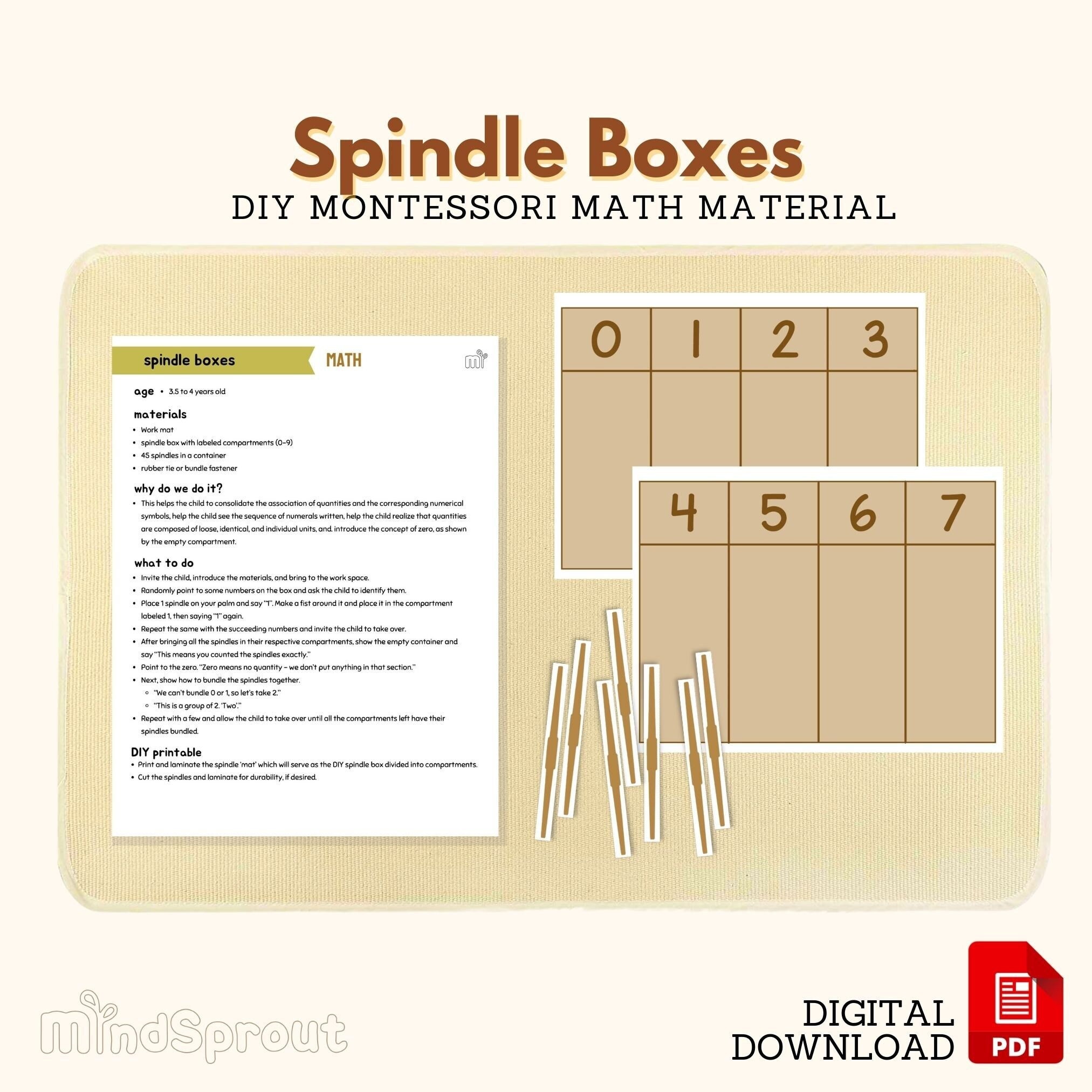 Montessori Spindle Box DIY Montessori Math Material Counting 1 to 9 ...