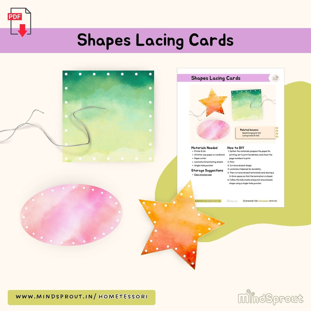 Shapes Lacing Cards Montessori Practical Life Activity, Preschool Fine ...
