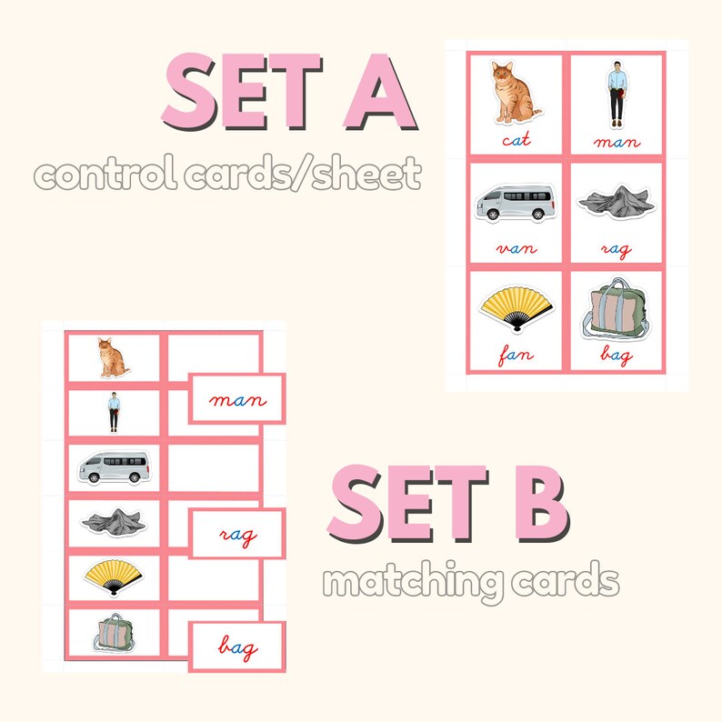 PINK Language Series PBG Montessori Language CVC Word Clip Card ...