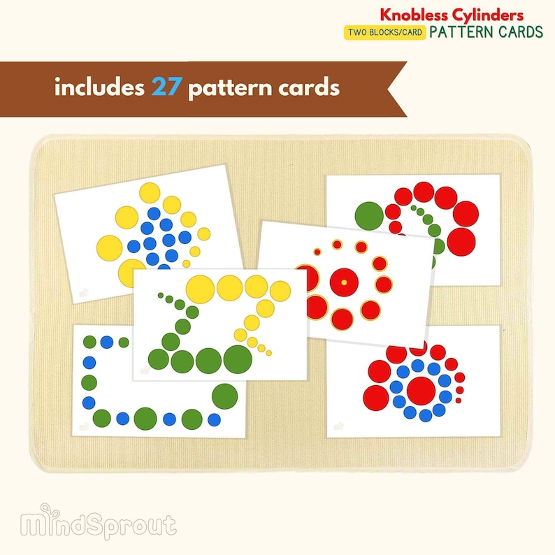 Knobless Cylinders Pattern Cards (2 Blocks/card) Montessori Sensorial ...