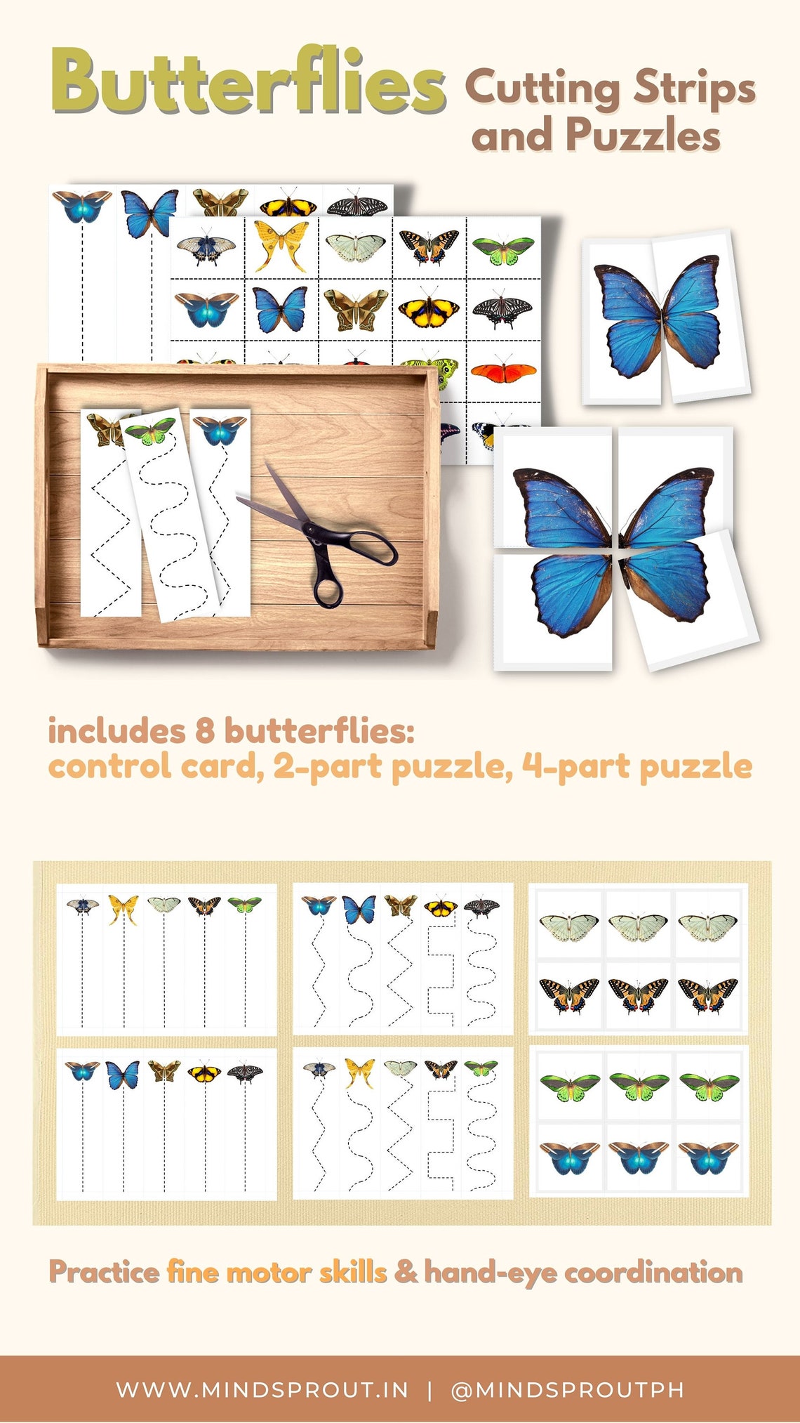 BUTTERFLY Cutting Strips & Symmetry Puzzles Match Scissors - Etsy