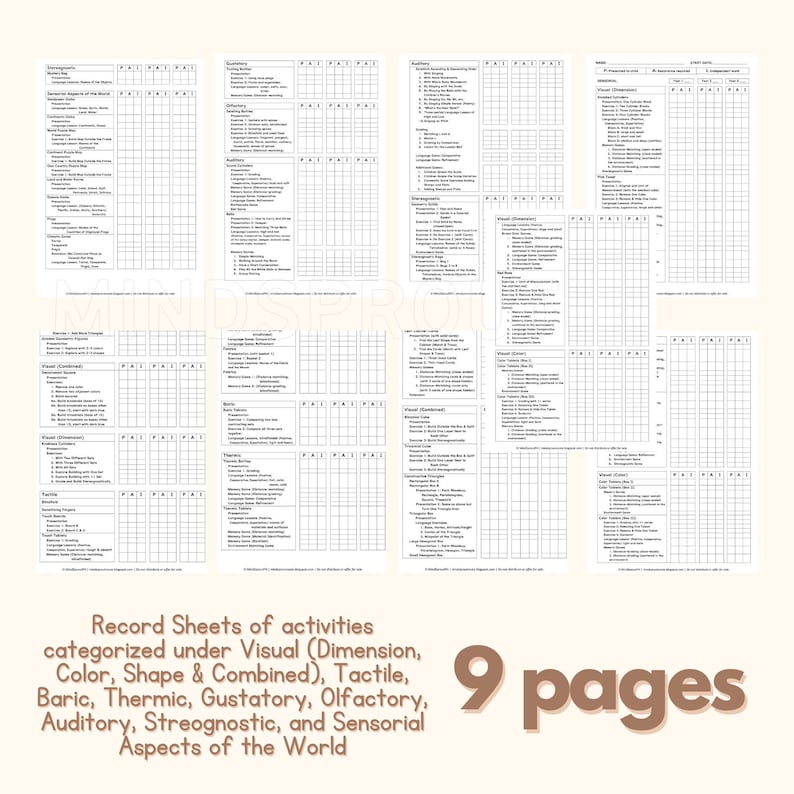 Primary Montessori Activities Monitoring Record Sheets Scope and ...