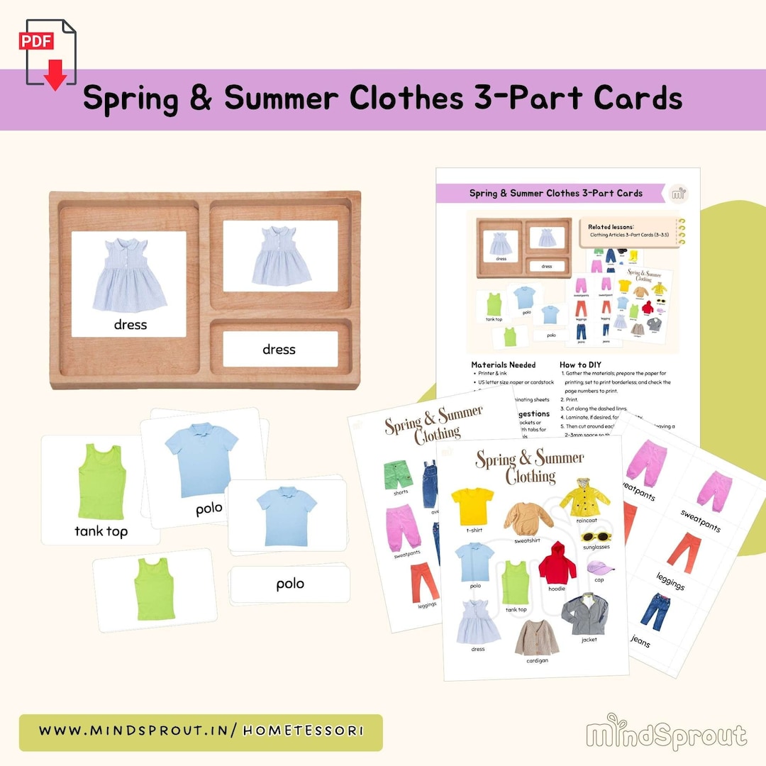 Summer and Spring Clothes 3-part Cards Montessori Practical Life ...
