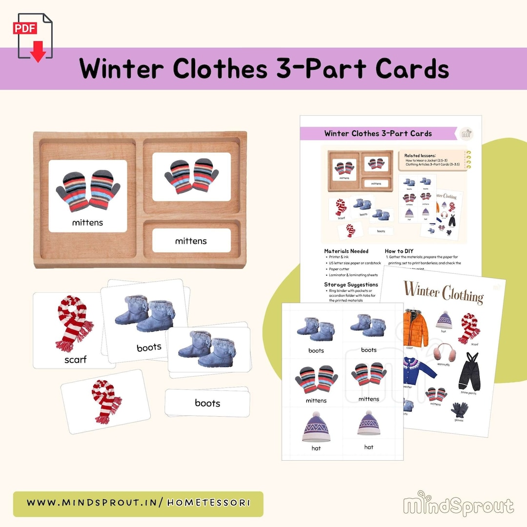 Winter Clothes 3-part Cards Montessori Practical Life Activity ...