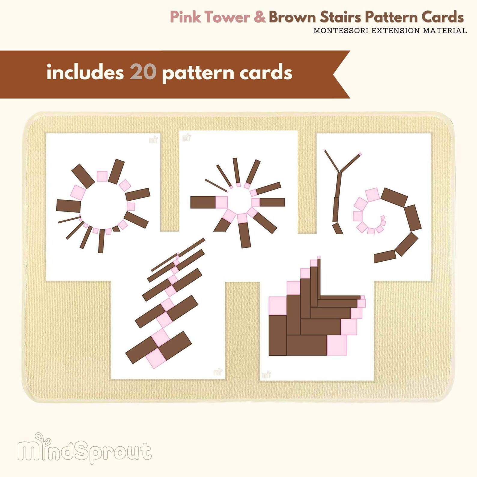 Pink Tower and Brown Stairs Pattern Cards Montessori Sensorial Material ...