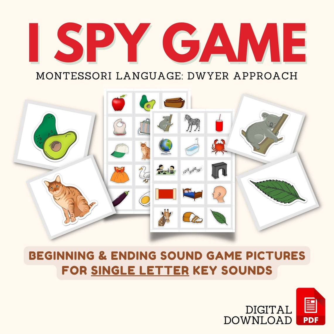 I Spy Sound Game Picture Cards Alphabet Letters DIY Montessori Language ...