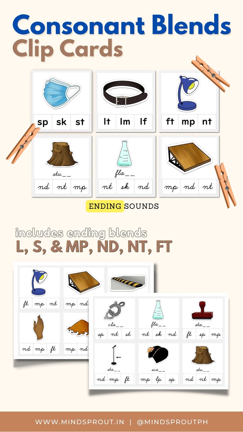 CONSONANT BLENDS Beginning & Ending Sound Montessori Language Blue ...