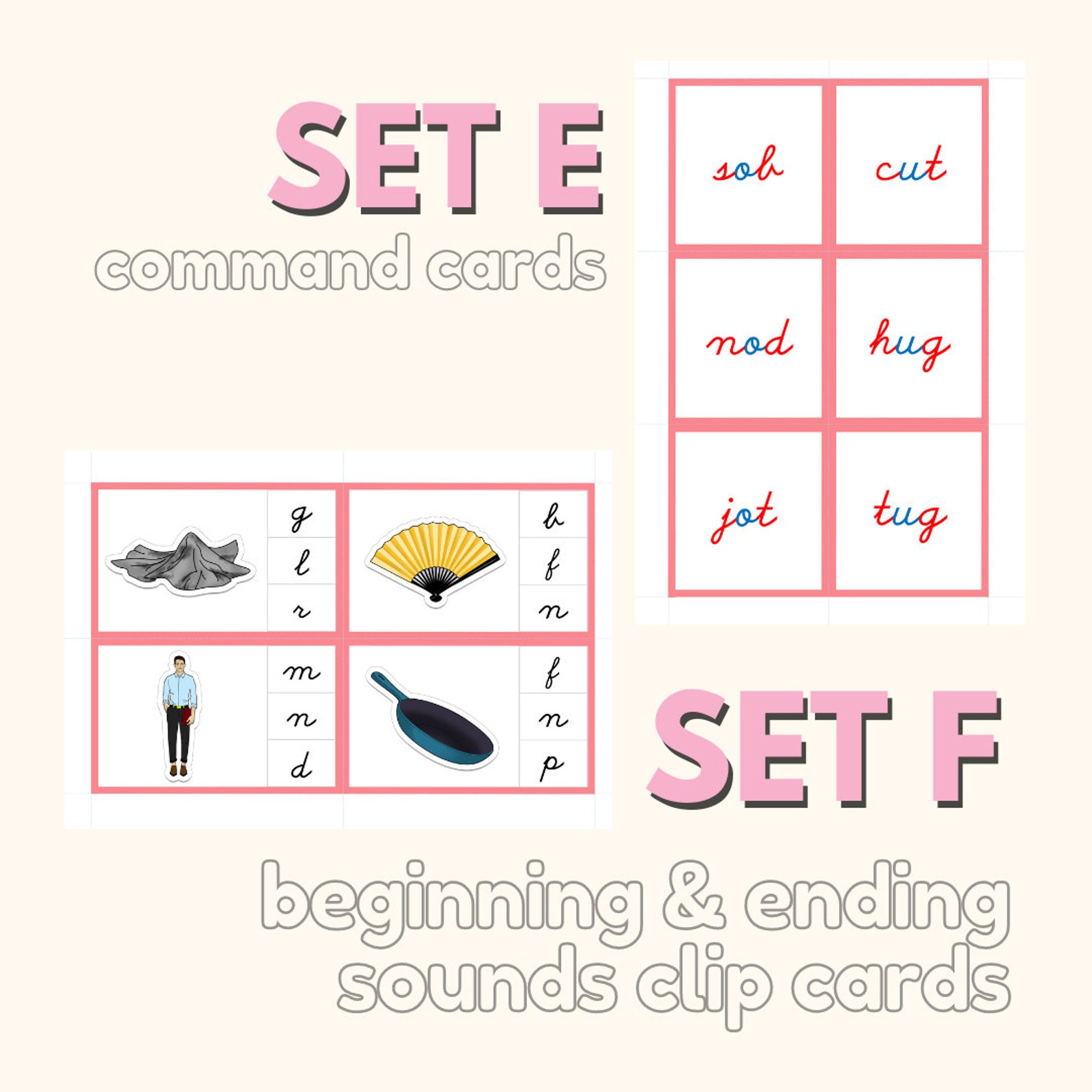 PINK Language Series PBG Montessori Language CVC Word Clip Card ...