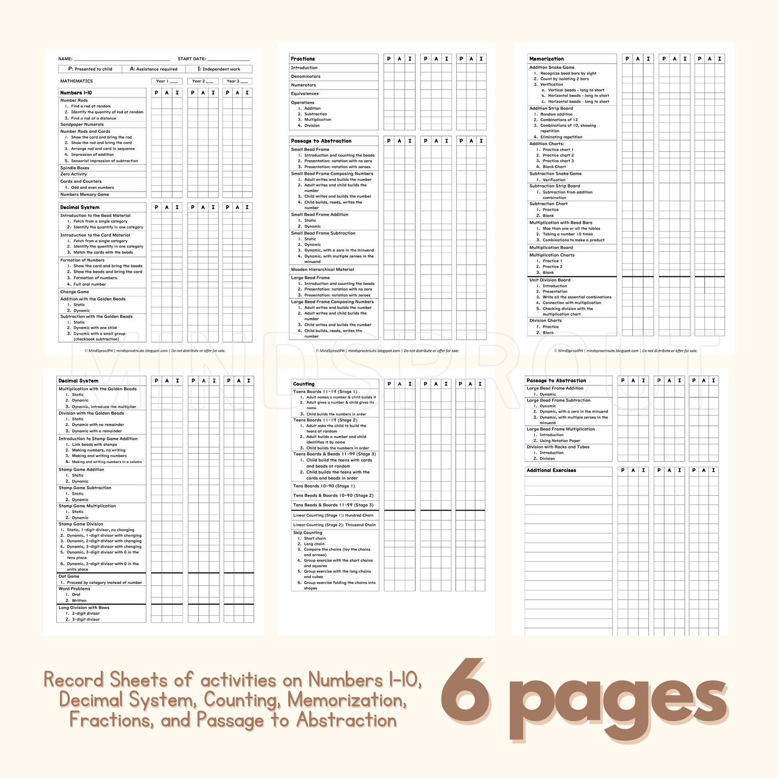 Primary Montessori Activities Monitoring Record Sheets Scope and ...