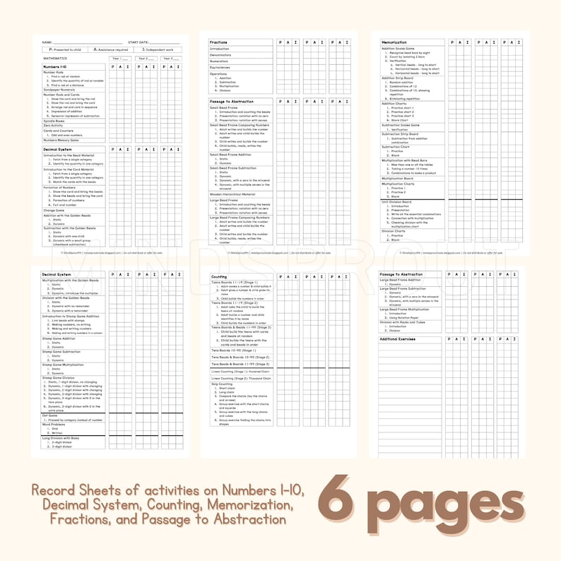 Primary Montessori Activities Monitoring Record Sheets Scope - Etsy