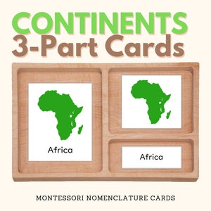 CONTINENTS Montessori Nomenclature 3-part Card Vocabulary Building ...
