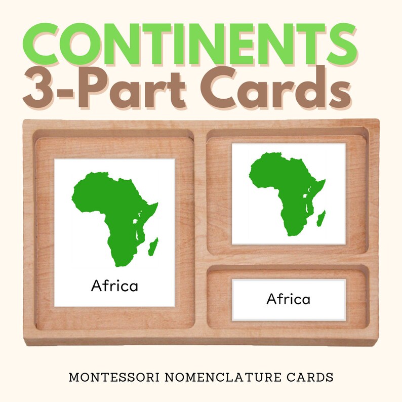 CONTINENTS Montessori Nomenclature 3-part Card Vocabulary Building ...