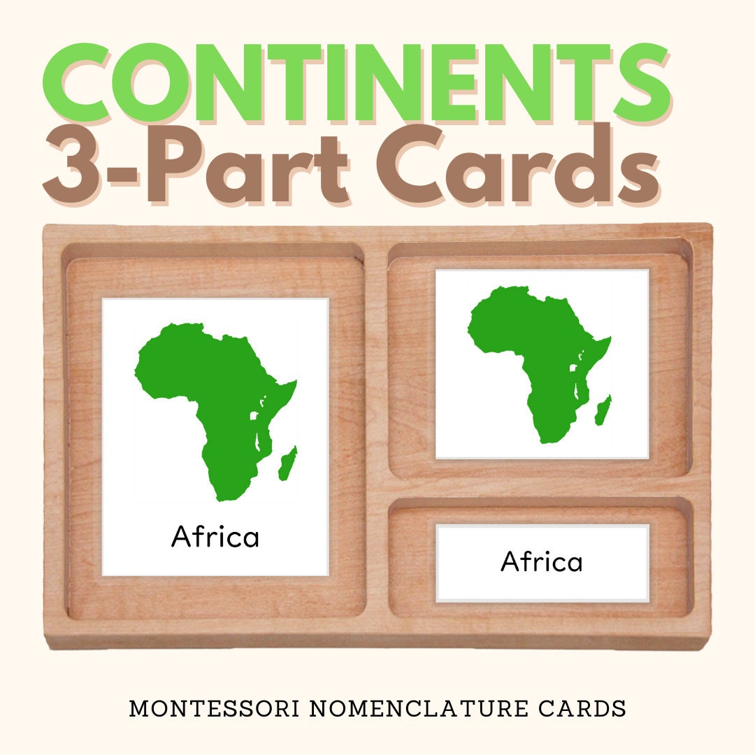 CONTINENTS Montessori Nomenclature 3-part Card Vocabulary Building ...
