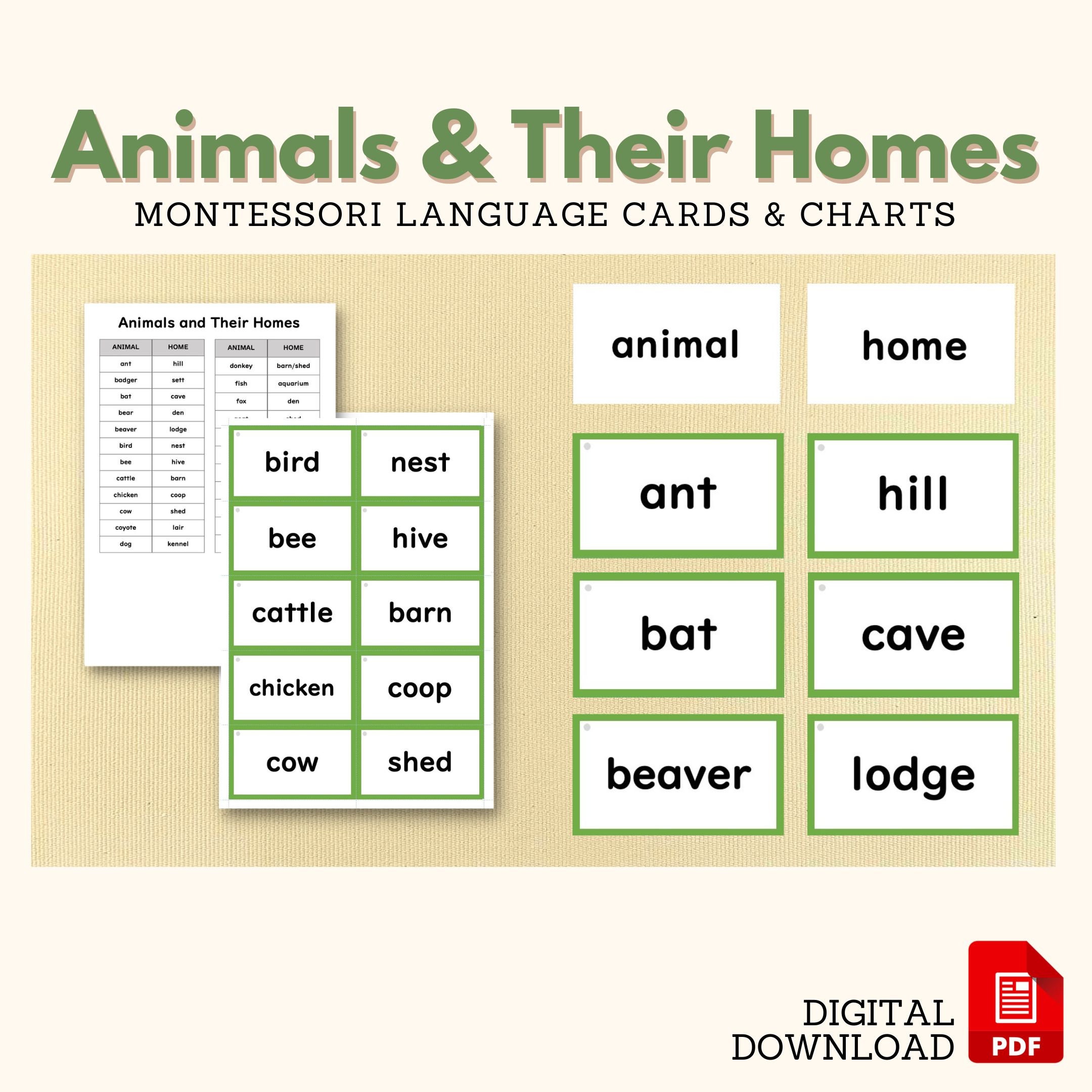 Animal Vocabulary Cards Charts Montessori Language Material BUNDLE ...