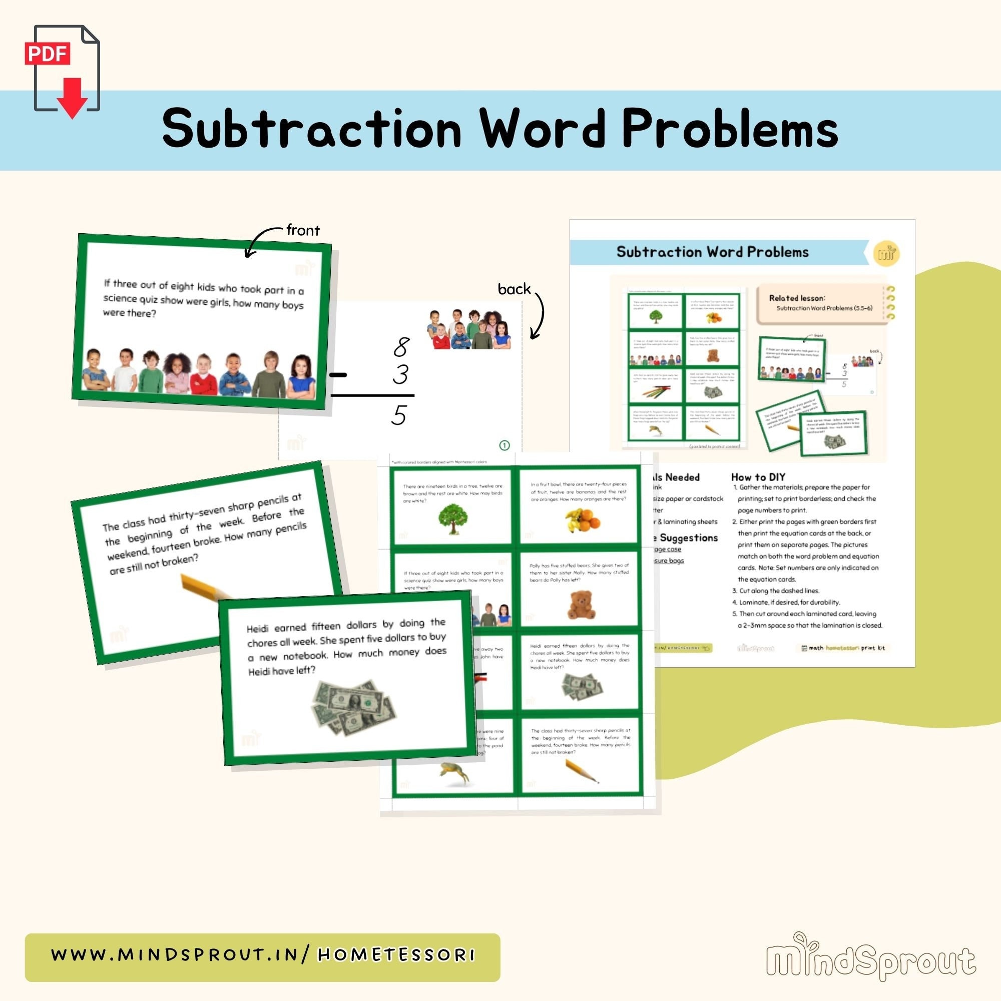 Subtraction Word Problems Montessori Math Material Extension Activity ...